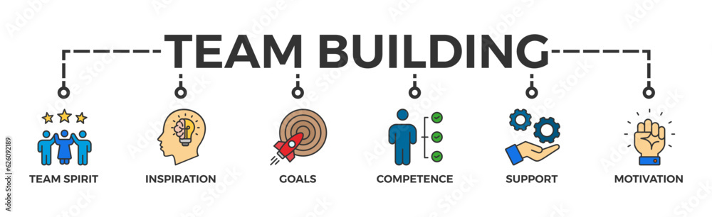 Team building building banner web icon vector illustration concept with ...