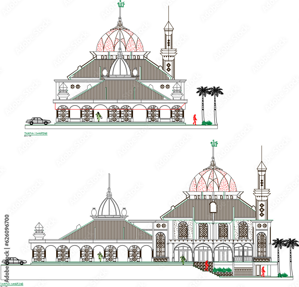 Vector sketch illustration of detailed architectural technical design ...