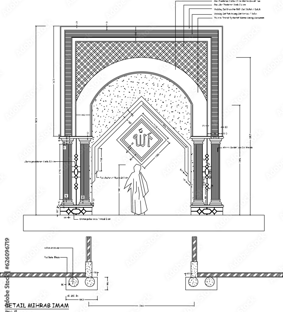 Vector sketch illustration of detailed architectural technical design ...