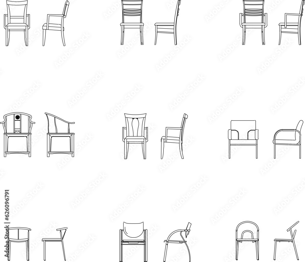 Vector sketch of modern classic dining table architectural technical ...