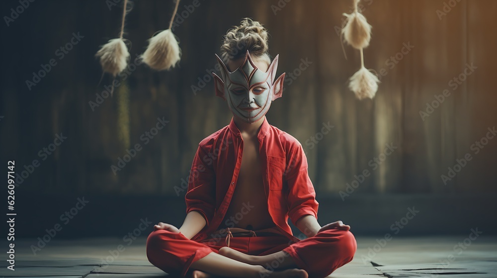 little child sitting in lotus position fully concentrated in muladhara ...