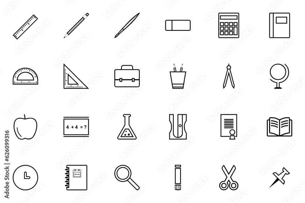 School Supplies Line Art SVG icon set Stock Vector | Adobe Stock