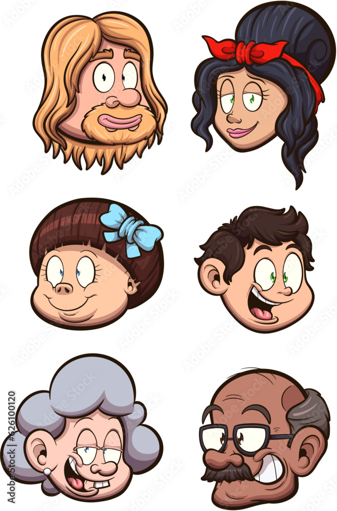 Cartoon Character Heads. Vector illustration with simple gradients ...