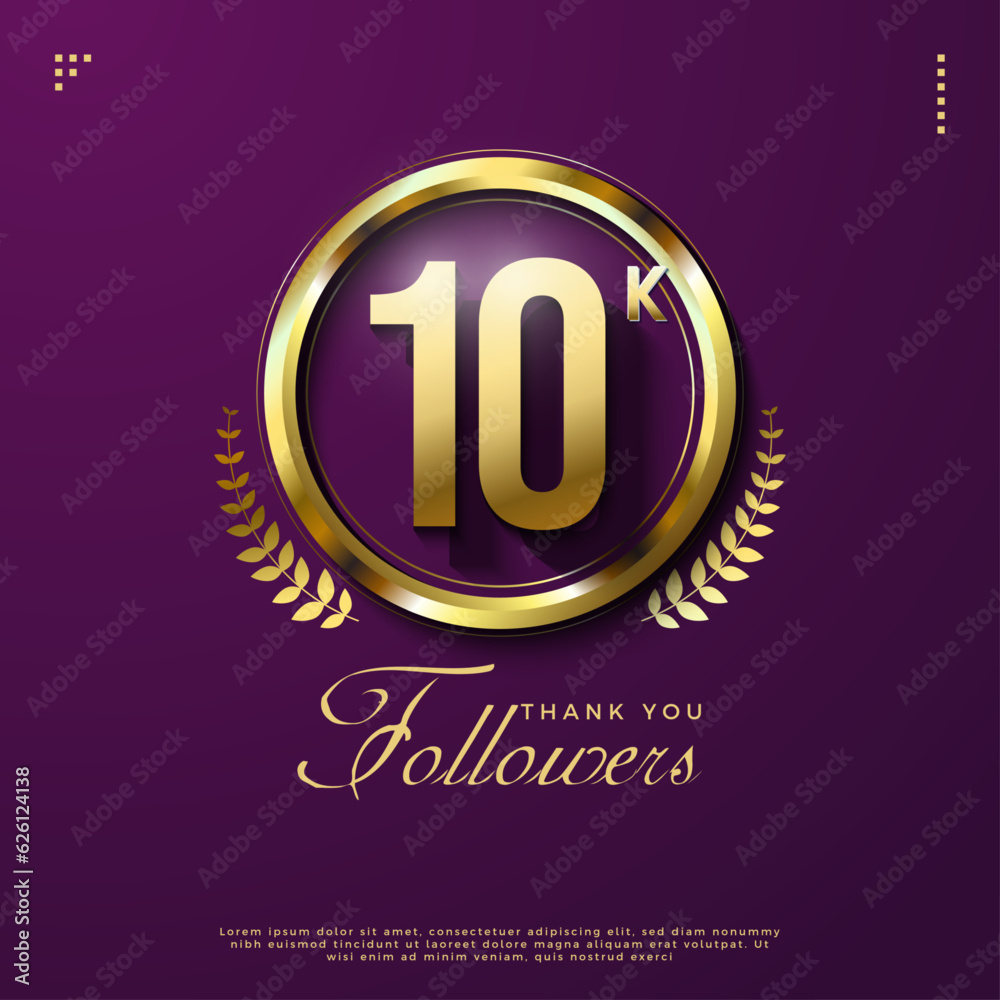 10k followers with 2d gold circle frame and purple background. design ...