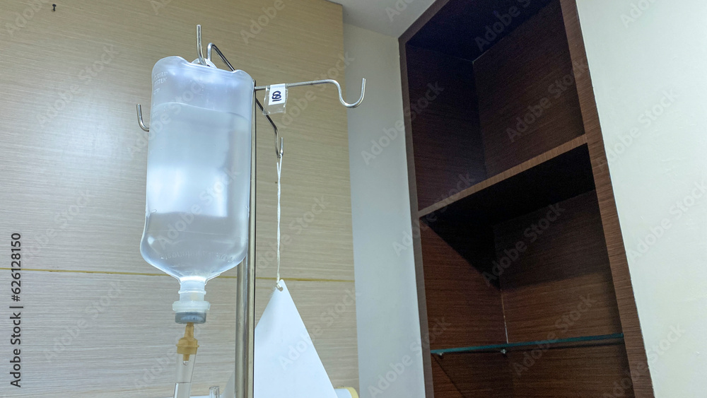 Medical drip or infusion with transparent liquid inside. Set iv fluid ...