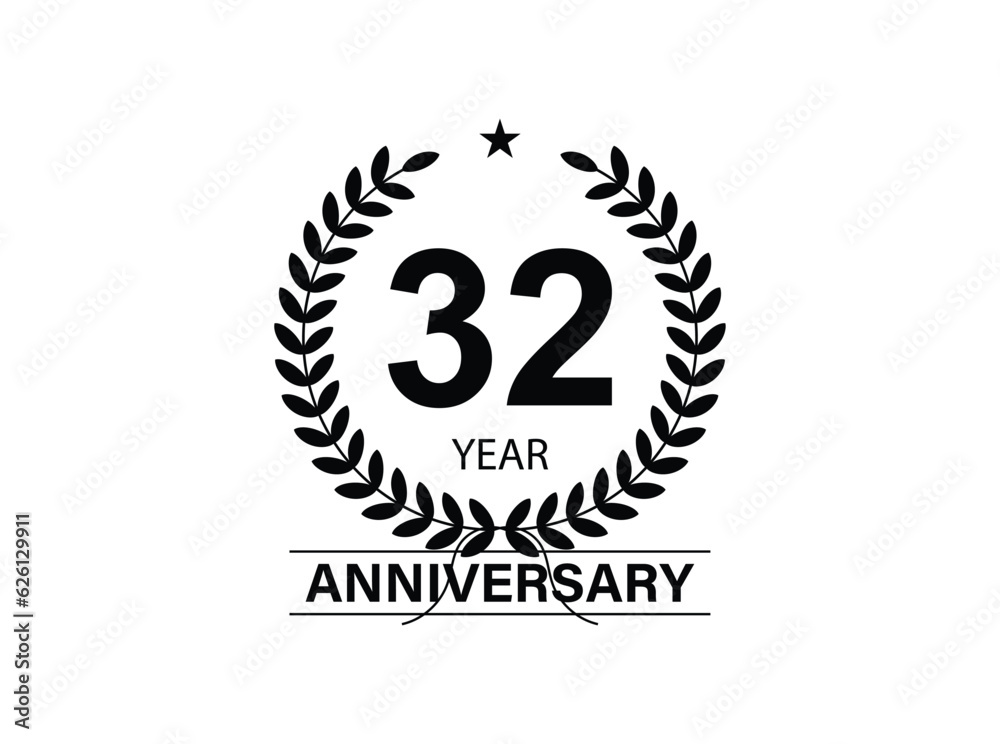 32 years anniversary logo template isolated on white, black and white ...