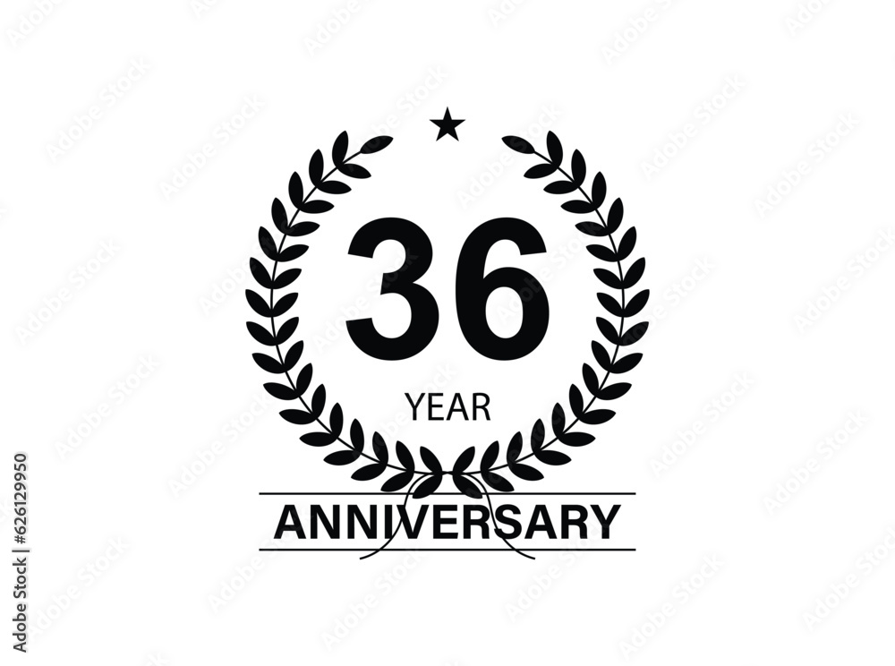 36 years anniversary logo template isolated on white, black and white ...