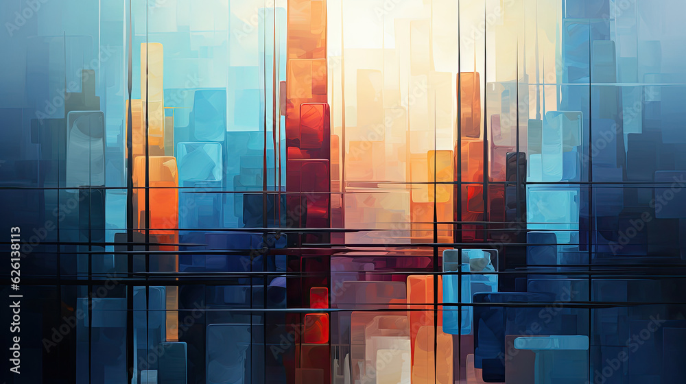 Architectural abstract artwork incorporating building-inspired shapes ...