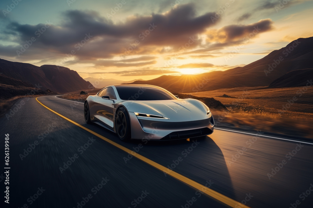 The realism of electric cars Futuristic sports cars on the highway ...