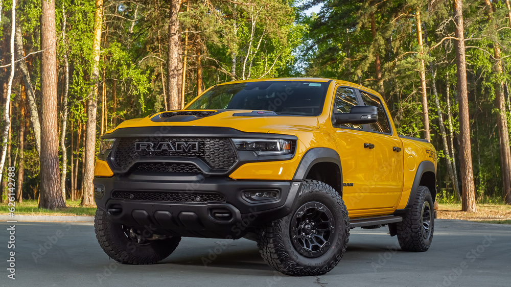 Novosibirsk, Russia - June 01, 2023: yellow Dodge Ram Trx Havok Edition ...