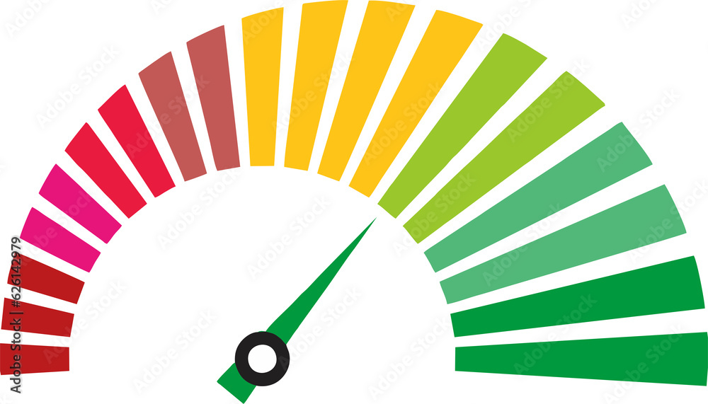 Improving health meter. Color scale with arrow from red to green. The ...