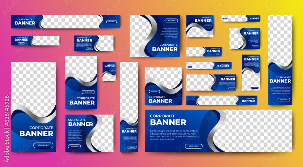 Modern banner design web template Set, Horizontal header web banner ...
