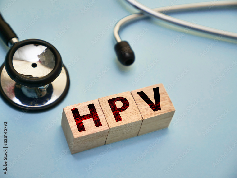 HPV human papillomavirus, text words typography written with wooden ...