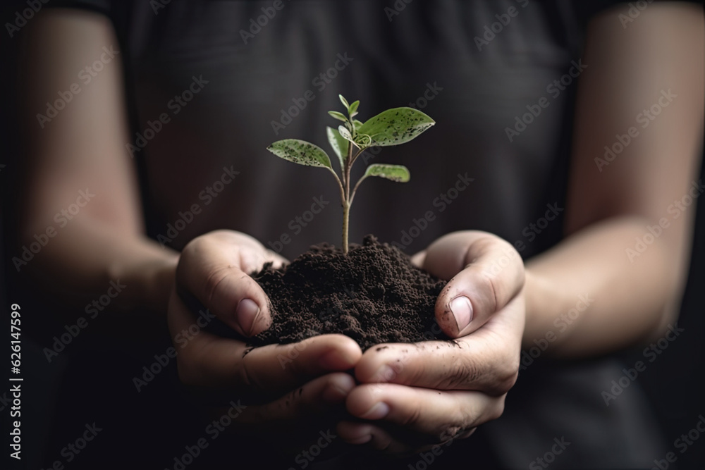 holding young plant, Close up plant, Hands holding young plant in ...