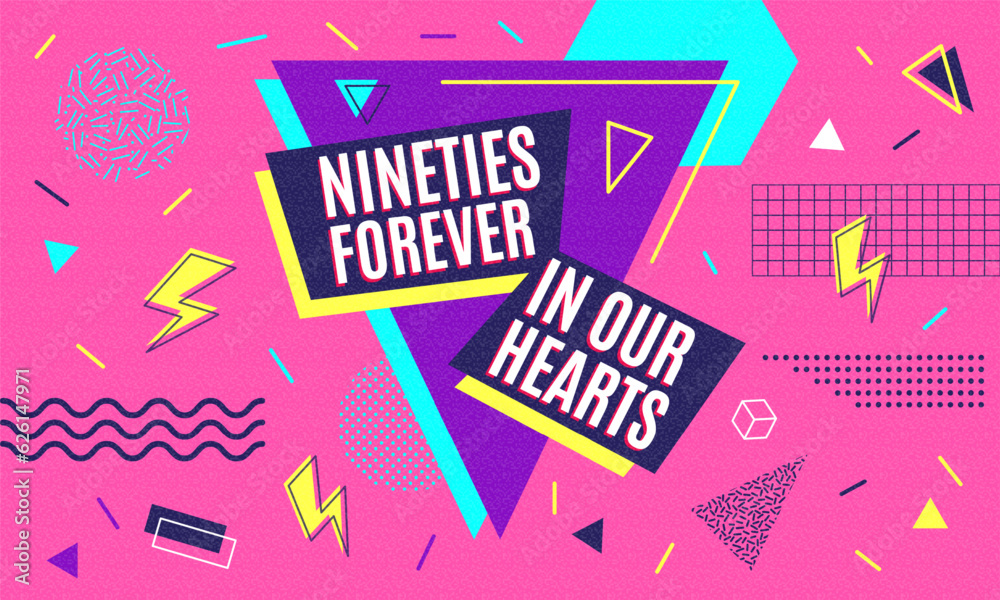 90s retro poster. Music party invitation, 90 or 80s pop geometric ...