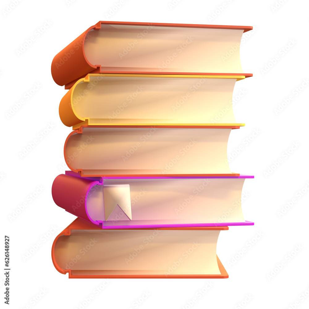 3D Stack of Closed Books Icon isolated transparent png. Render ...