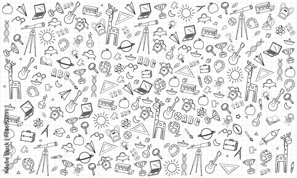 Concept of education School background with different stuff from ...