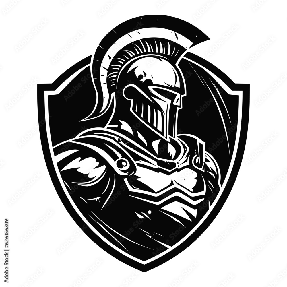 Vetor de Spartan warrior soldier portrait helmet and armor emblem logo ...