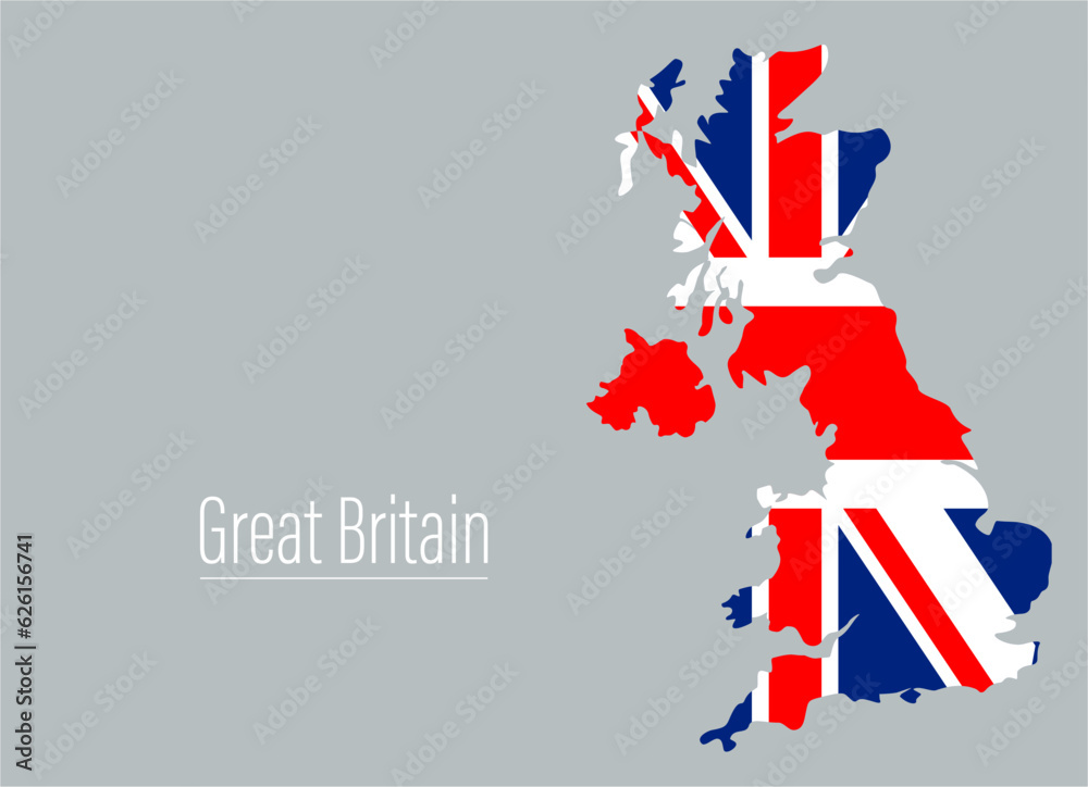 United Kingdom contour map, shape of country with flag. Great Britain ...
