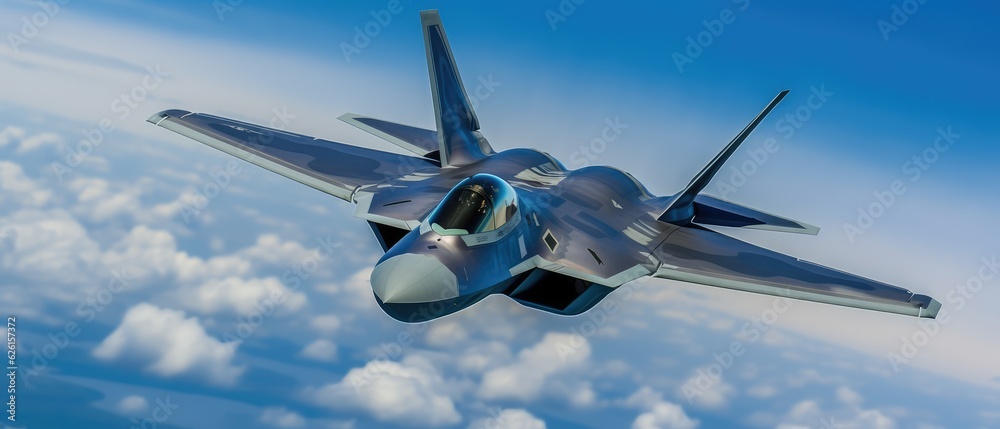 Combat military fighter jet on sky in eye bird view, Generative AI ...