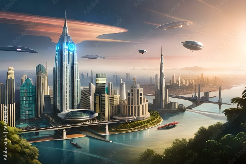 A nostalgic retro-futuristic city setting, inspired by the 22 best sci ...