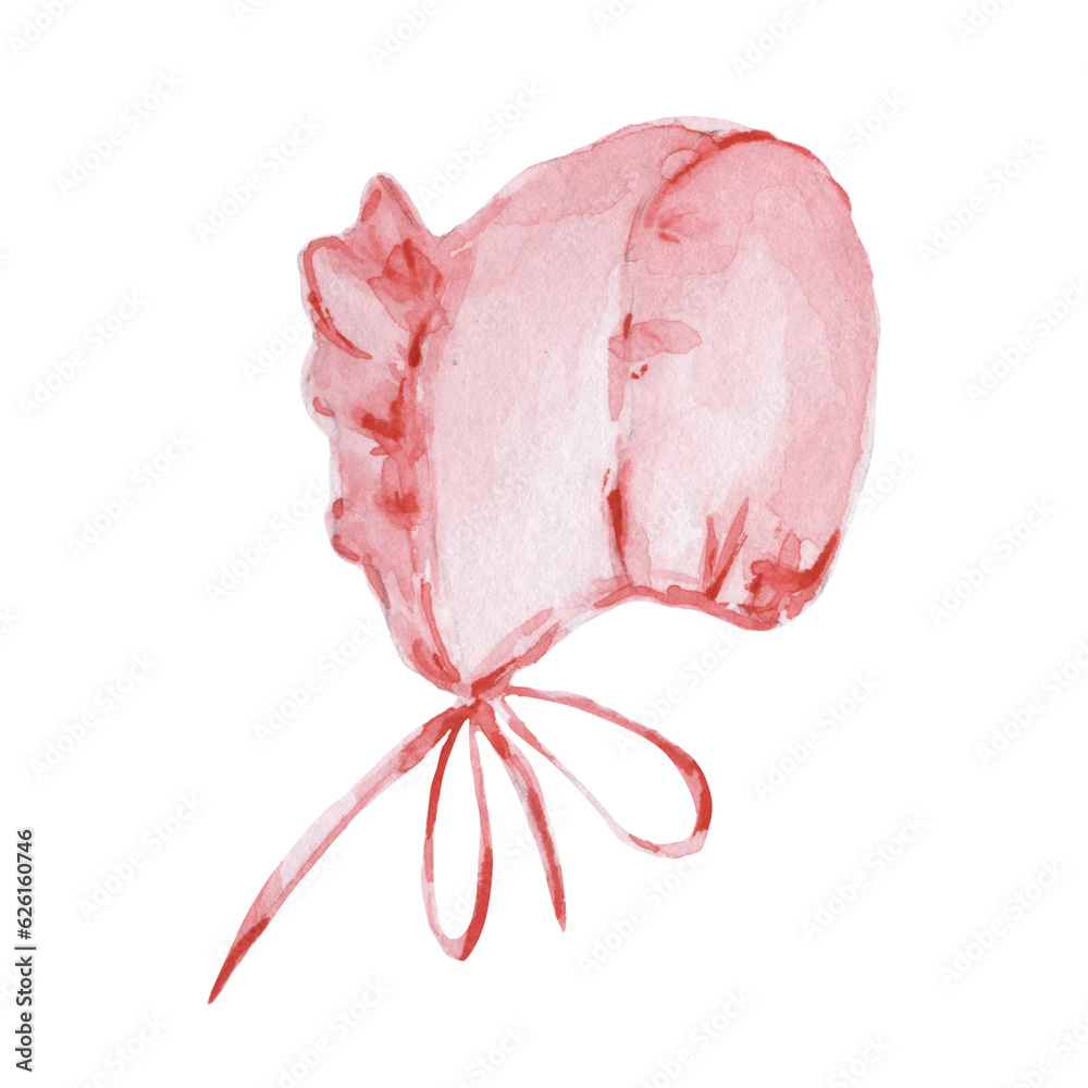 Watercolor drawing of vintage baby pink bonnet Stock Illustration ...