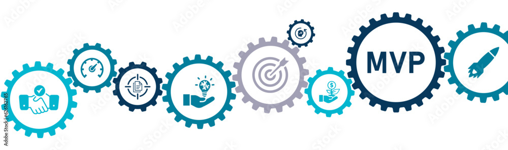 banner of MVP, minimum viable product with icons of lean startup ...