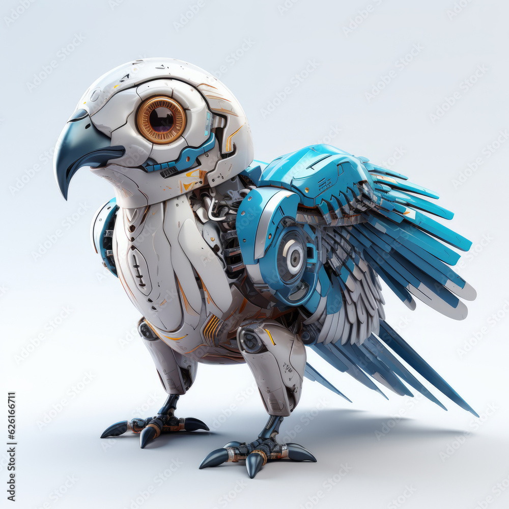 Cute eagle robot, robotic bird isolated over white background. AI ...
