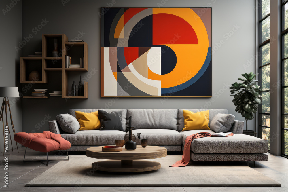 Suprematism style interior design of modern living room with abstract ...