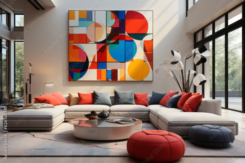 Suprematism style interior design of modern living room with abstract ...