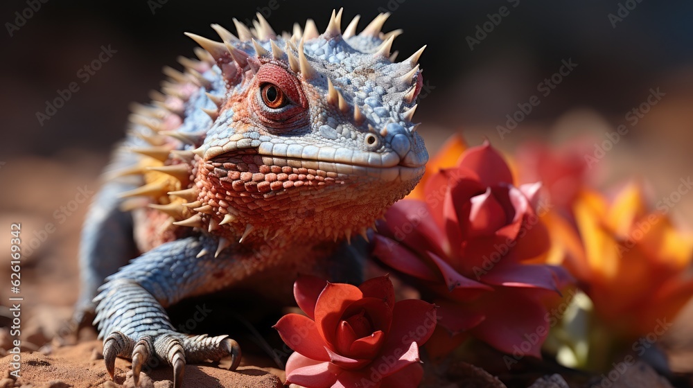 A Thorny Devil lizard (Moloch horridus) basking on the sun-scorched ...