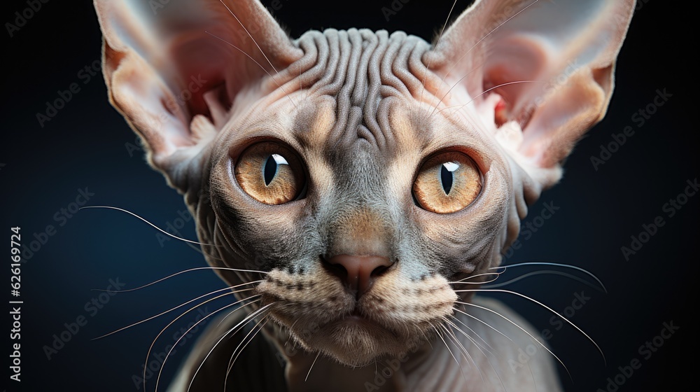 A Sphynx Cat (Felis catus) lounging on a sofa, its lack of coat ...