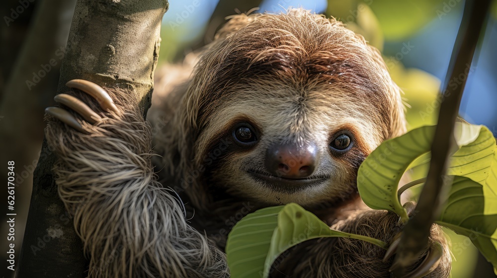 A Three-toed Sloth (Bradypus) hanging from a tree in Costa Rica's ...
