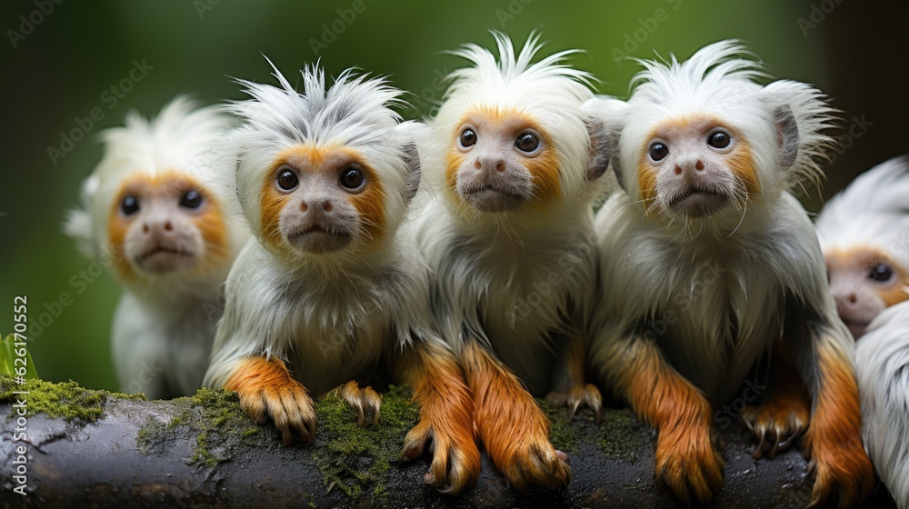 A group of Emperor Tamarins (Saguinus imperator) playing in the Amazon ...
