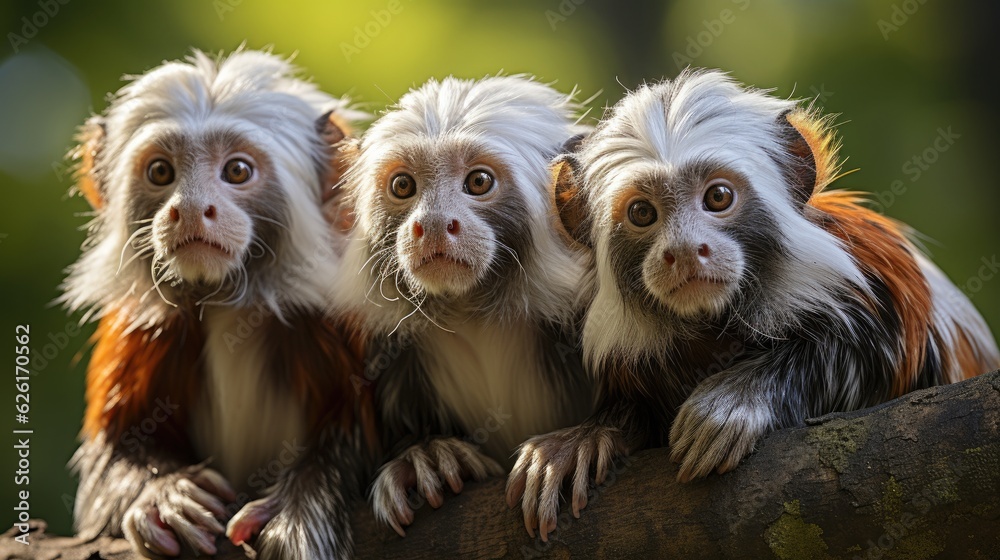 A group of Emperor Tamarins (Saguinus imperator) playing in the Amazon ...