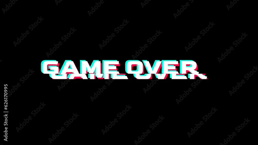 Looping GAME OVER text animation with glitch effect isolated on black ...
