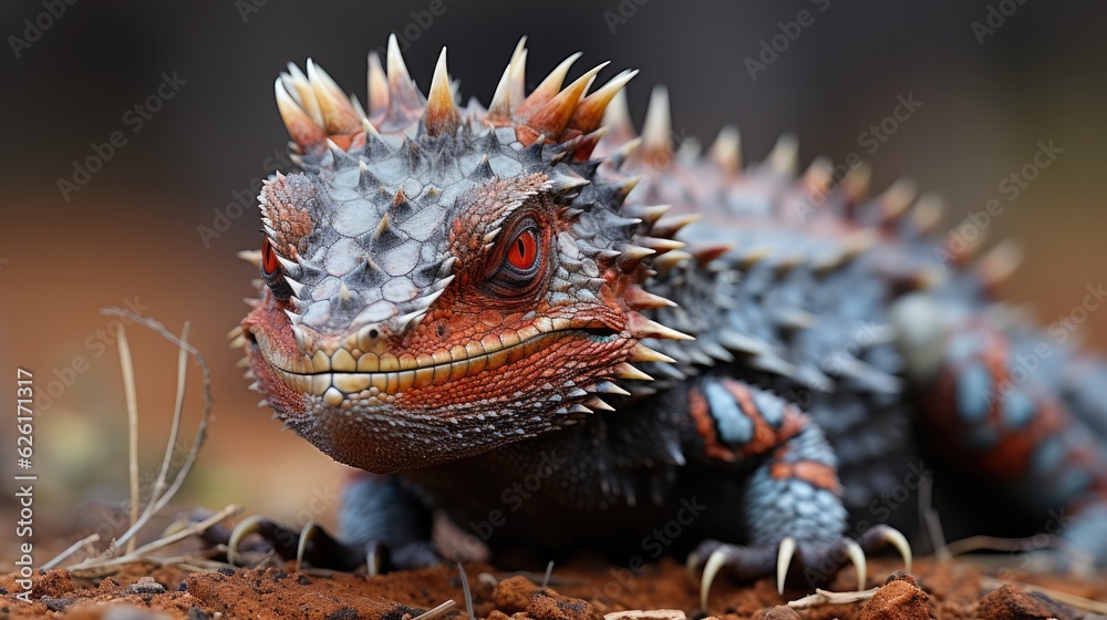 A Thorny Devil (Moloch horridus) creeping across the red sands of ...