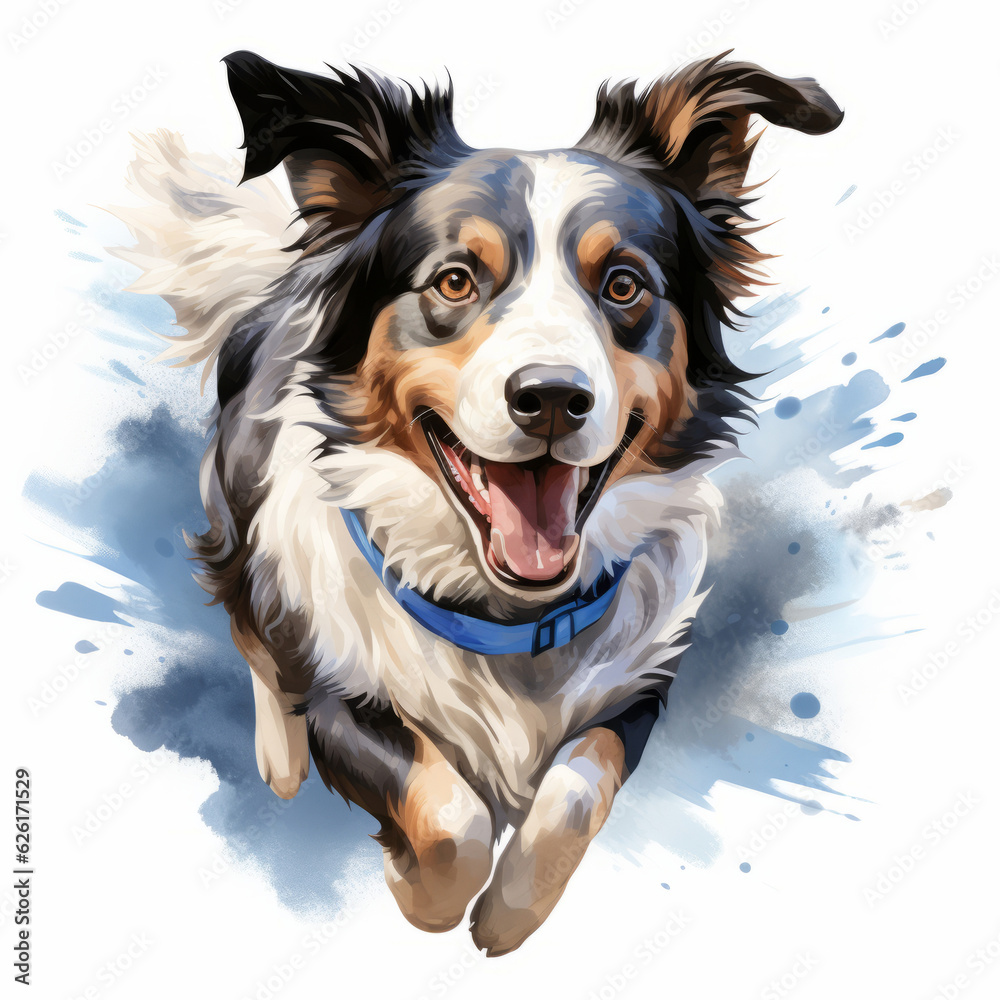 Running Border Collie with Thick Fur Wearing Blue illustration ...