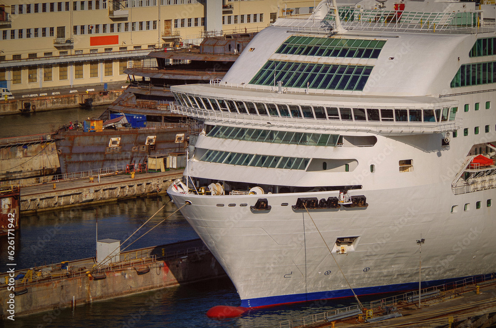 Passenger freighter roll on roll off ro-ro pax ferries in port of Genoa ...