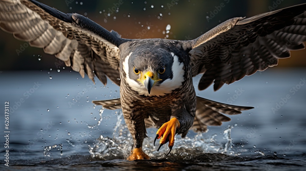 A Peregrine Falcon (Falco peregrinus) diving at incredible speed to ...