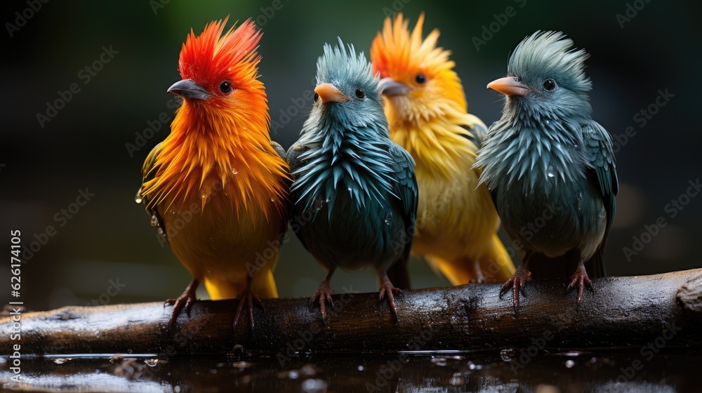 A group of Guianan Cock-of-the-rock (Rupicola rupicola) gathered on a ...