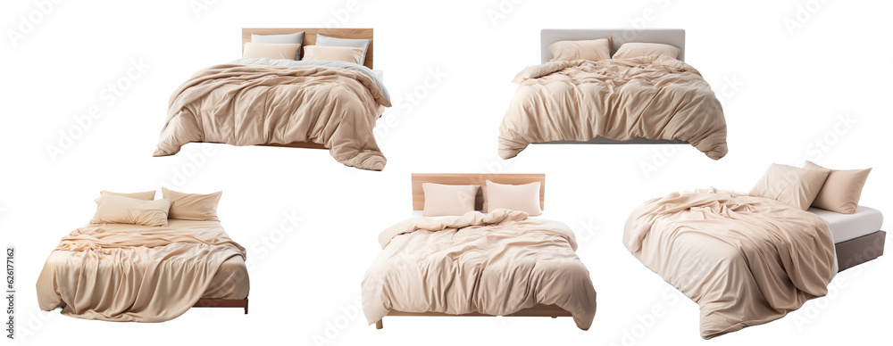 White bed isolated, white bed linen isolated, bed with pillows and ...