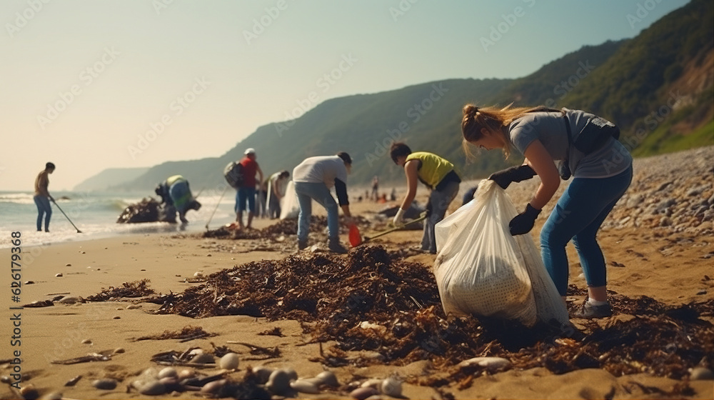 Beach Cleanup: Images of volunteers cleaning up beaches and coastal ...