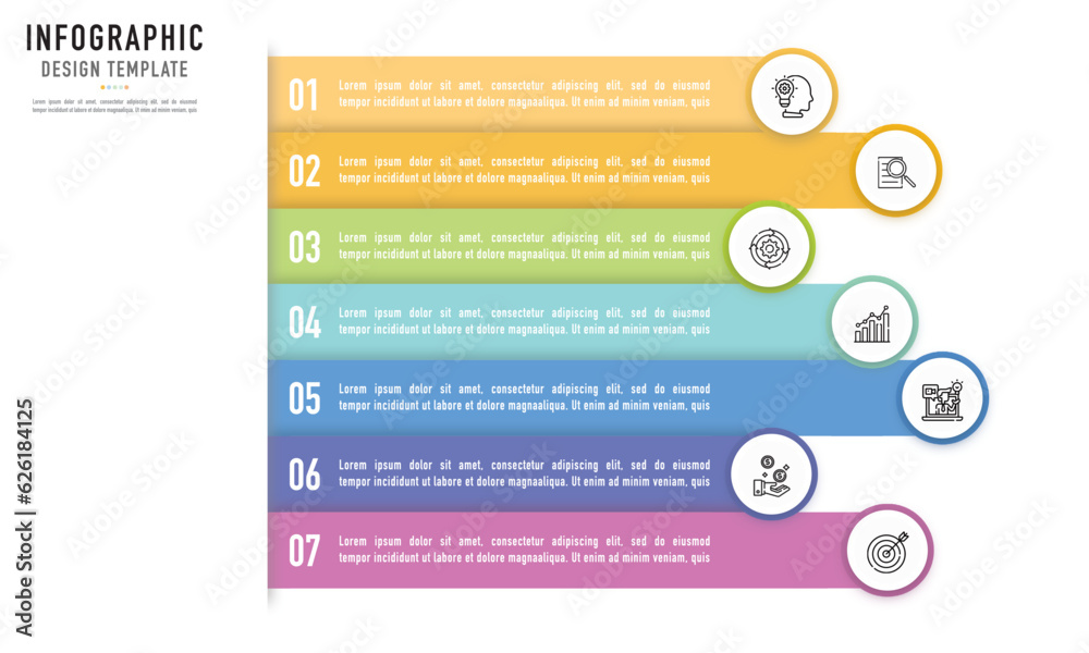 Rectangular paper origami infographic template or element with 7 step ...