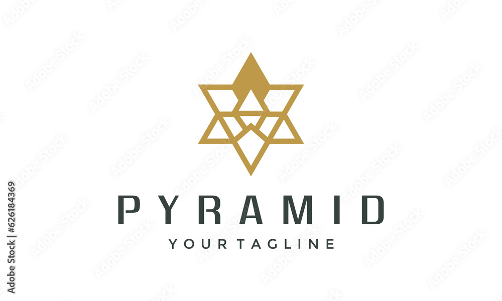 Vector gold hexagram line art golden 6 pointed star with triangle prism ...
