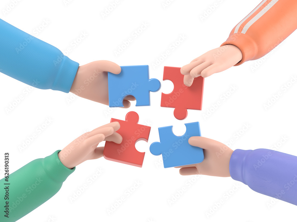 Transparent Backgrounds Mock-up.Business teamwork with white puzzle of ...