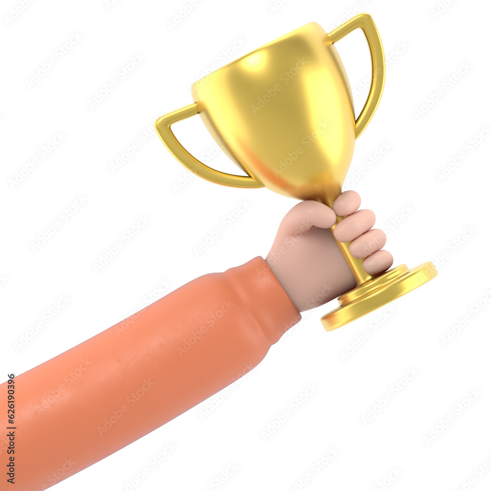 Transparent Backgrounds Mock-up.Golden trophy awards hold in hand ...