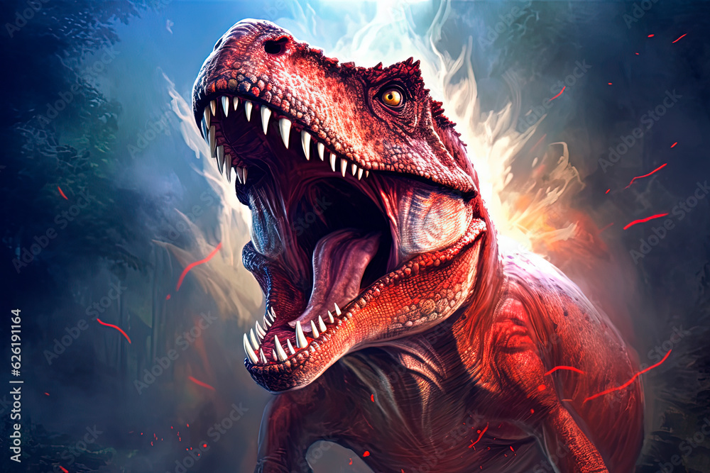 Angry t-rex growls with open mouth. Generative AI Stock Illustration ...