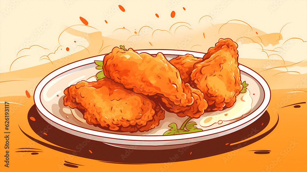 hand drawn cartoon delicious fried chicken illustration Stock ...