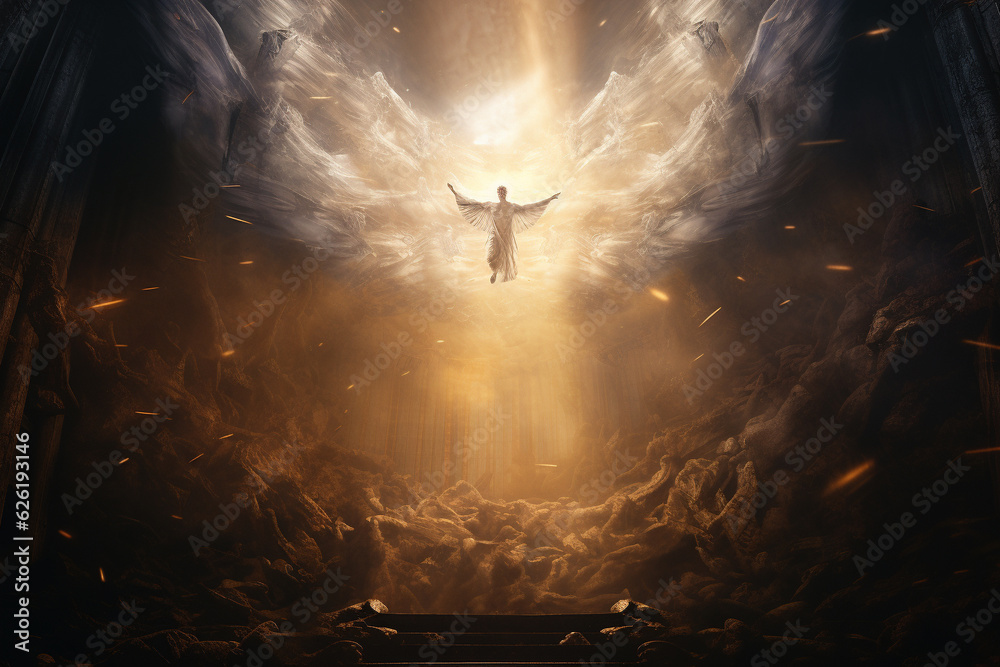 Angel surrounded by menacing dark forces and demons, showcasing the ...